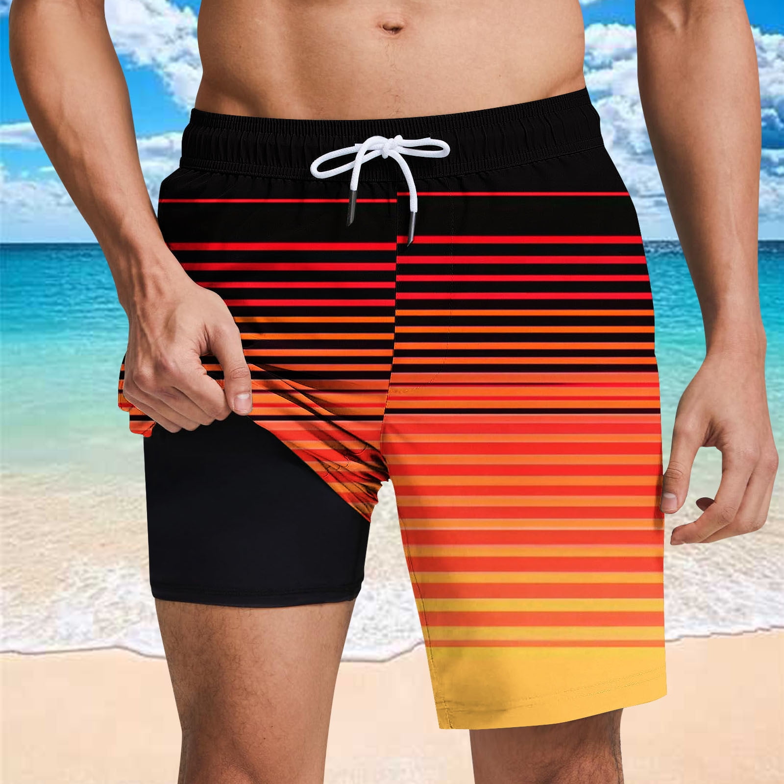 Jjayotai George Shorts Men, Men's Swim Trunks with Compression Liner, 5 ...