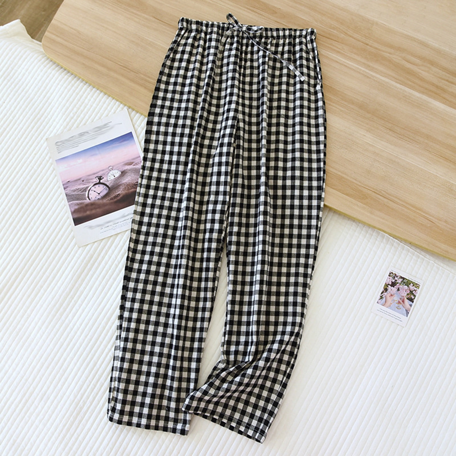 Jjayotai Gingham Pants, Womens Cotton Wide Leg Y2k Plaid Pajamas Pant ...