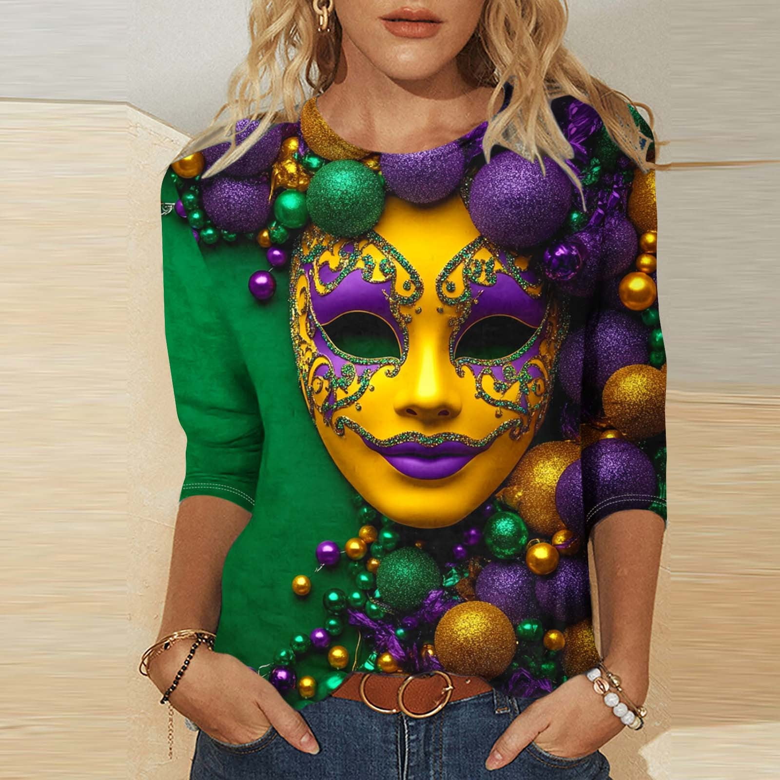 Jjayotai Mardi Gras Tshirts for Women Clearance, Carnival Party Mask ...
