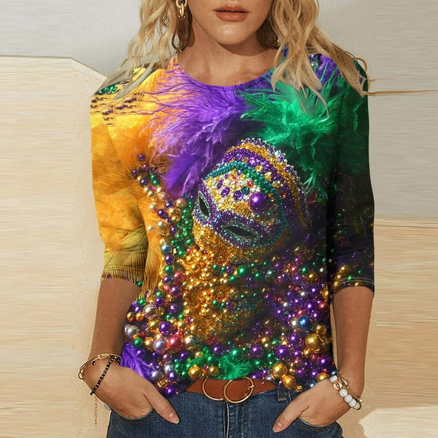 Jjayotai Mardi Gras Tshirts for Women Clearance, Carnival Party Mask ...