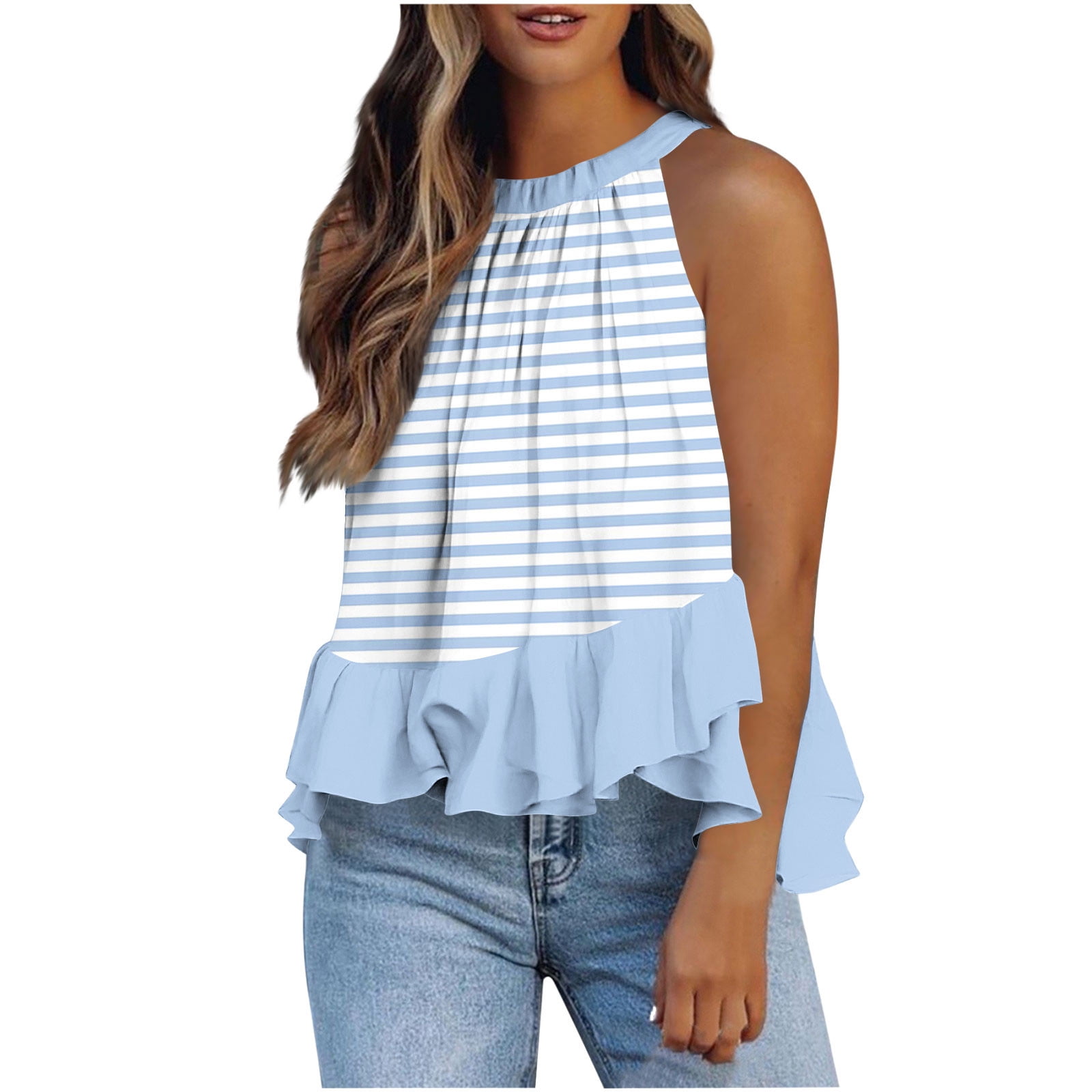 Jjayotai Striped Tie Back Tops for Women, Backless Halter Y2k Tops ...