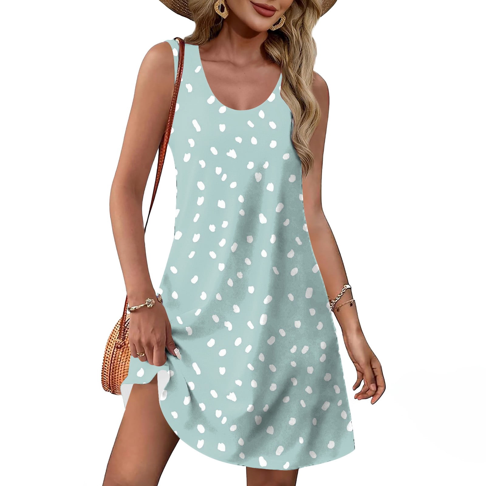 Jjayotai Summer Dresses for Women, Loose Crewneck Sleeveless Sundresses ...