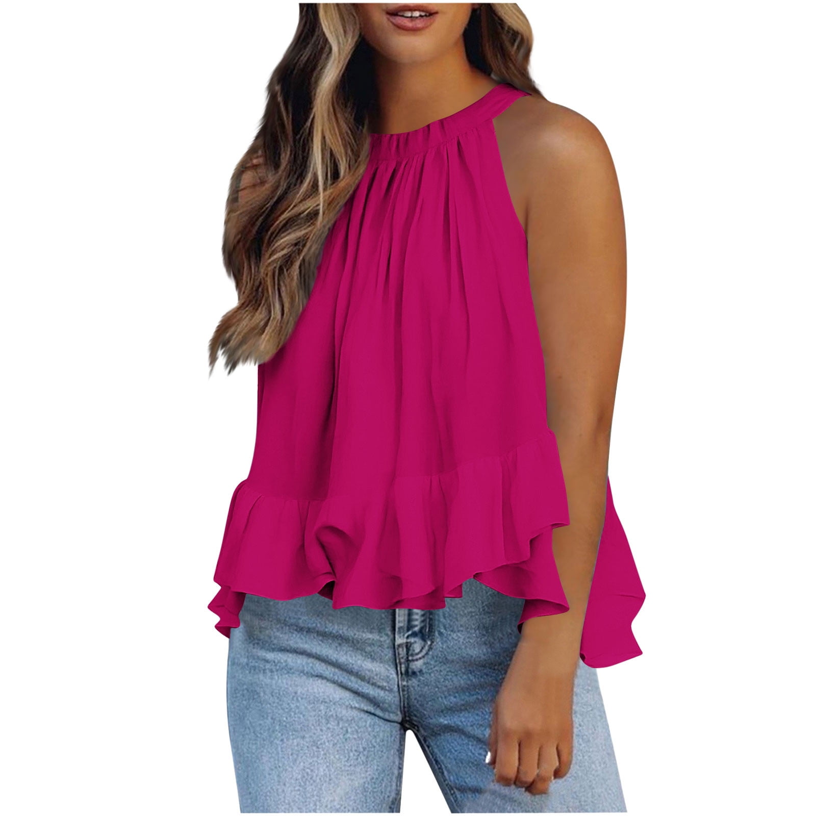 Jjayotai Women Halter Tank Tops, Casual Loose Sleeveless Tie Back ...