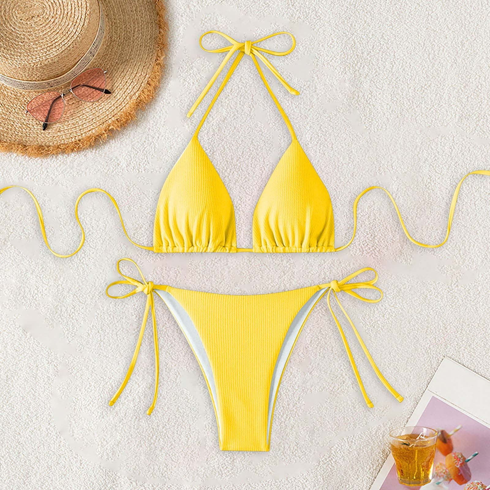 Jjayotai Womens String Two Piece Halter Top Triangle Bikini Set with ...