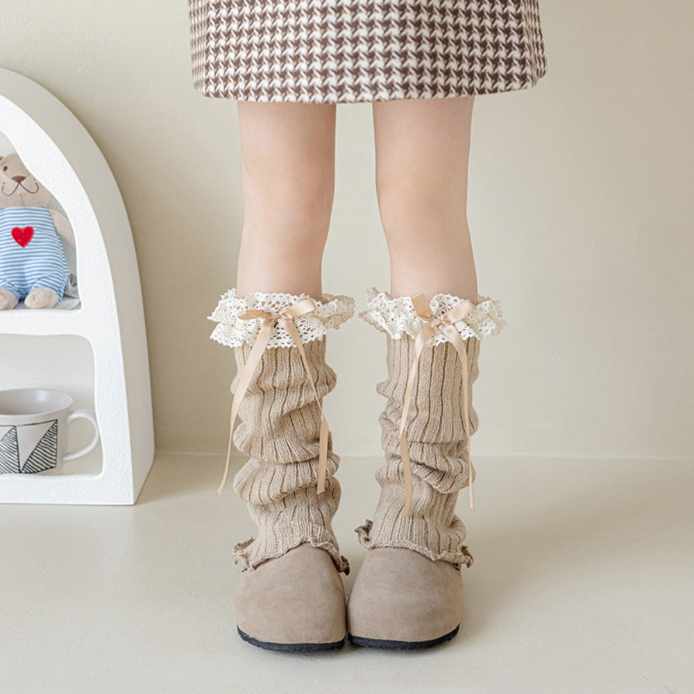 Jk Harajuku Bow Ribbon Leg Warmers Long Stockings Sweet Lolita Knitted ...