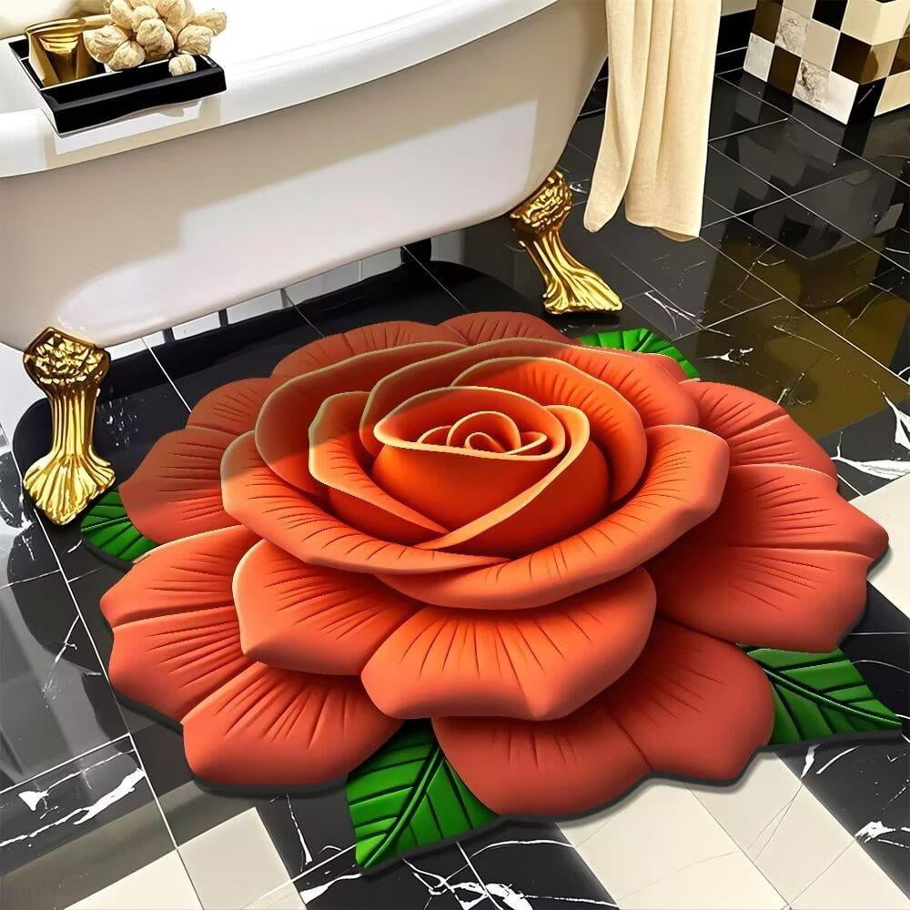 Jkapagzy Floral Plush & Diatomaceous Earth Floor Mat, 3D Flower Rugs ...