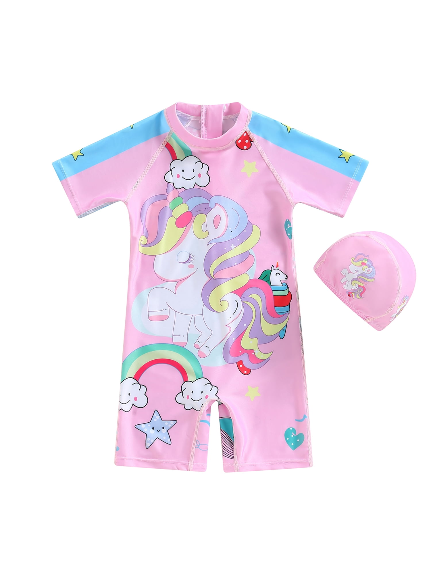 Jkerther 1-7T Kids Baby Girls One Piece Swimsuit Short Sleeve Zip Up ...