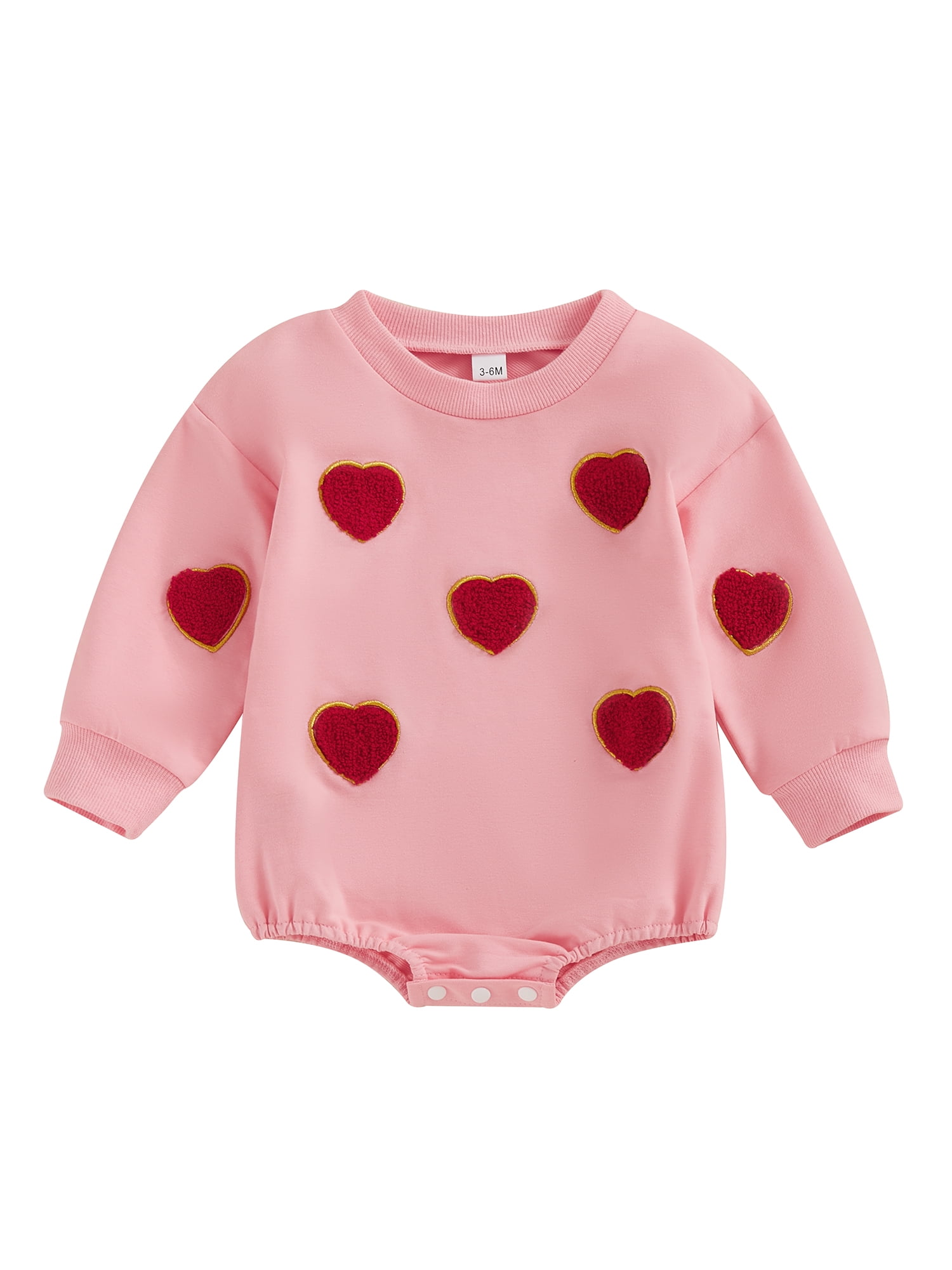 Jkerther Baby Girl Valentine's Day Romper Heart Embroidery Long Sleeve Crew Neck Bubble Jumpsuit ...
