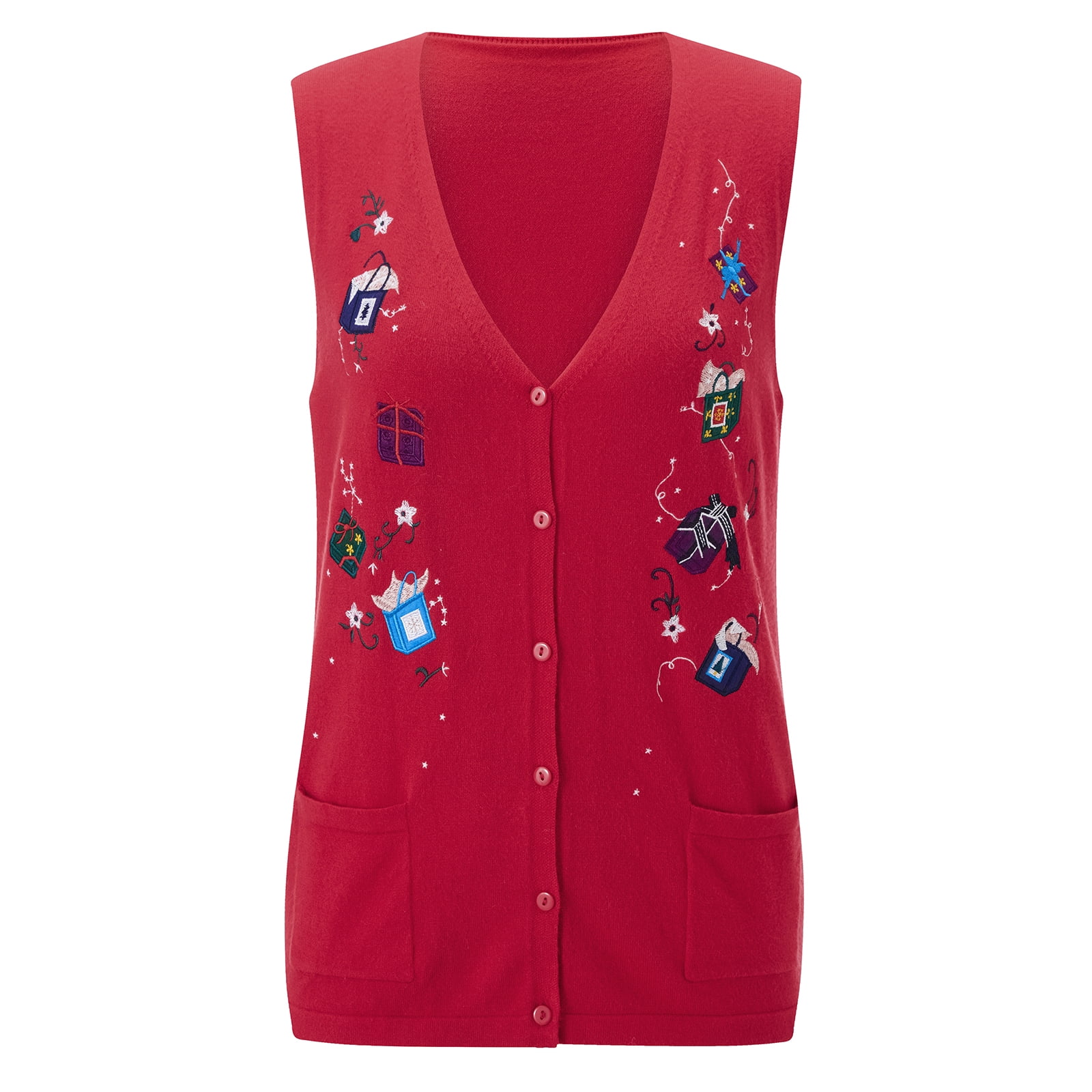 Jkerther Women's Christmas Sleeveless Sweater Vest Santa Snowmen V Neck ...