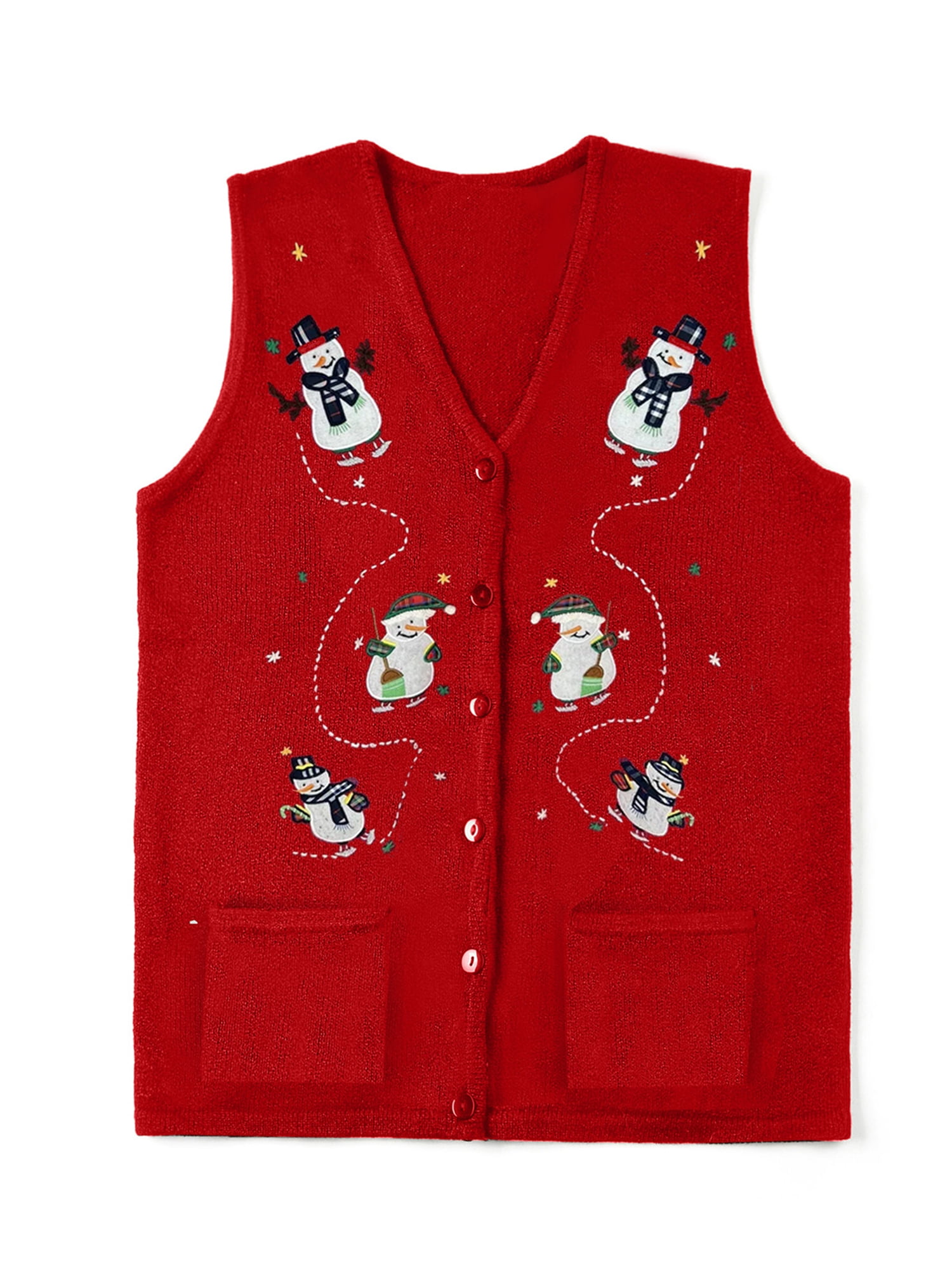 Jkerther Women's Christmas Sleeveless Sweater Vest Santa Snowmen V Neck Button Knit Sweaters ...