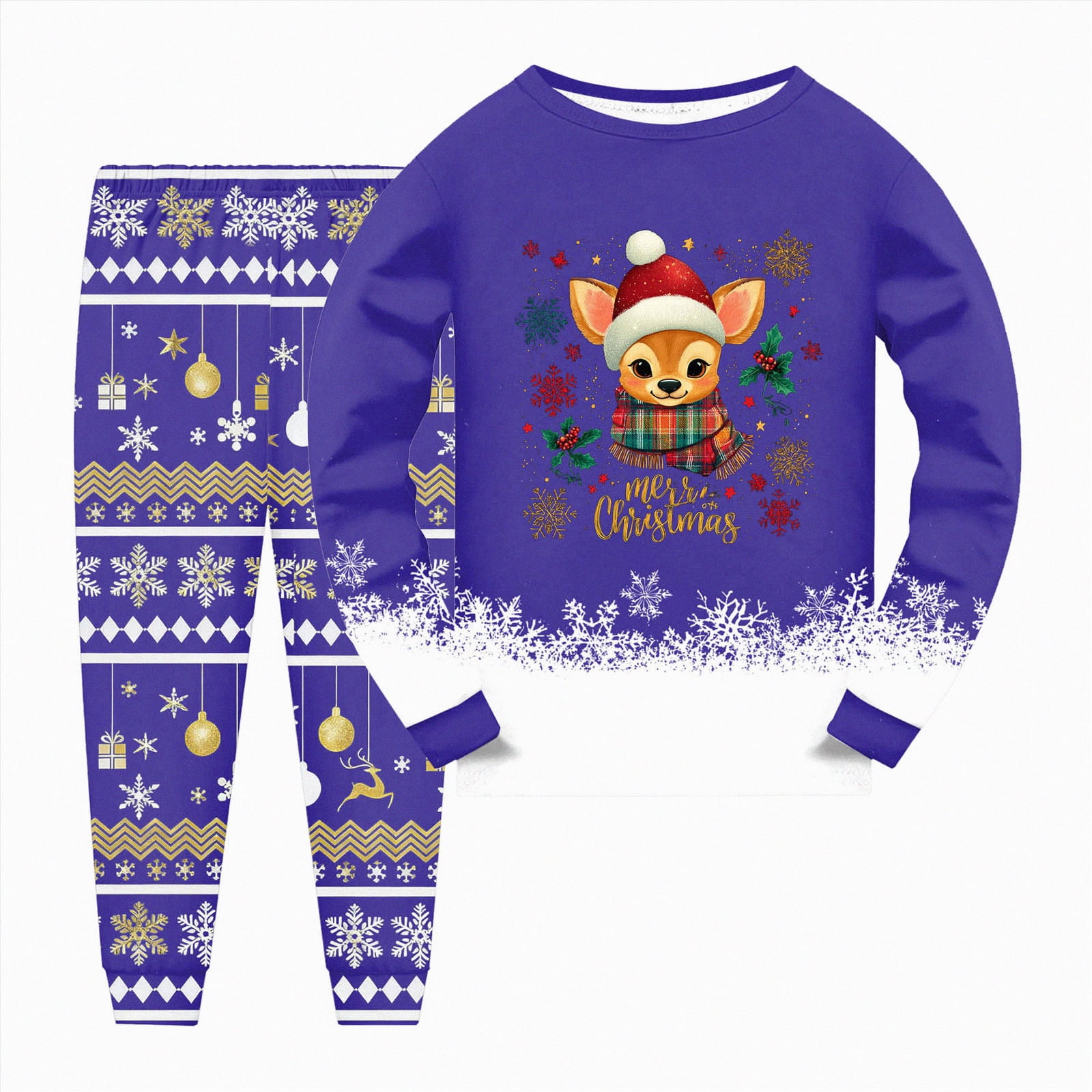 Jkety Cotton Christmas Pjs Christmas Pajamas For Ki'ds Bo'ys Gi'rls Merry Xmas Deer Letter ...