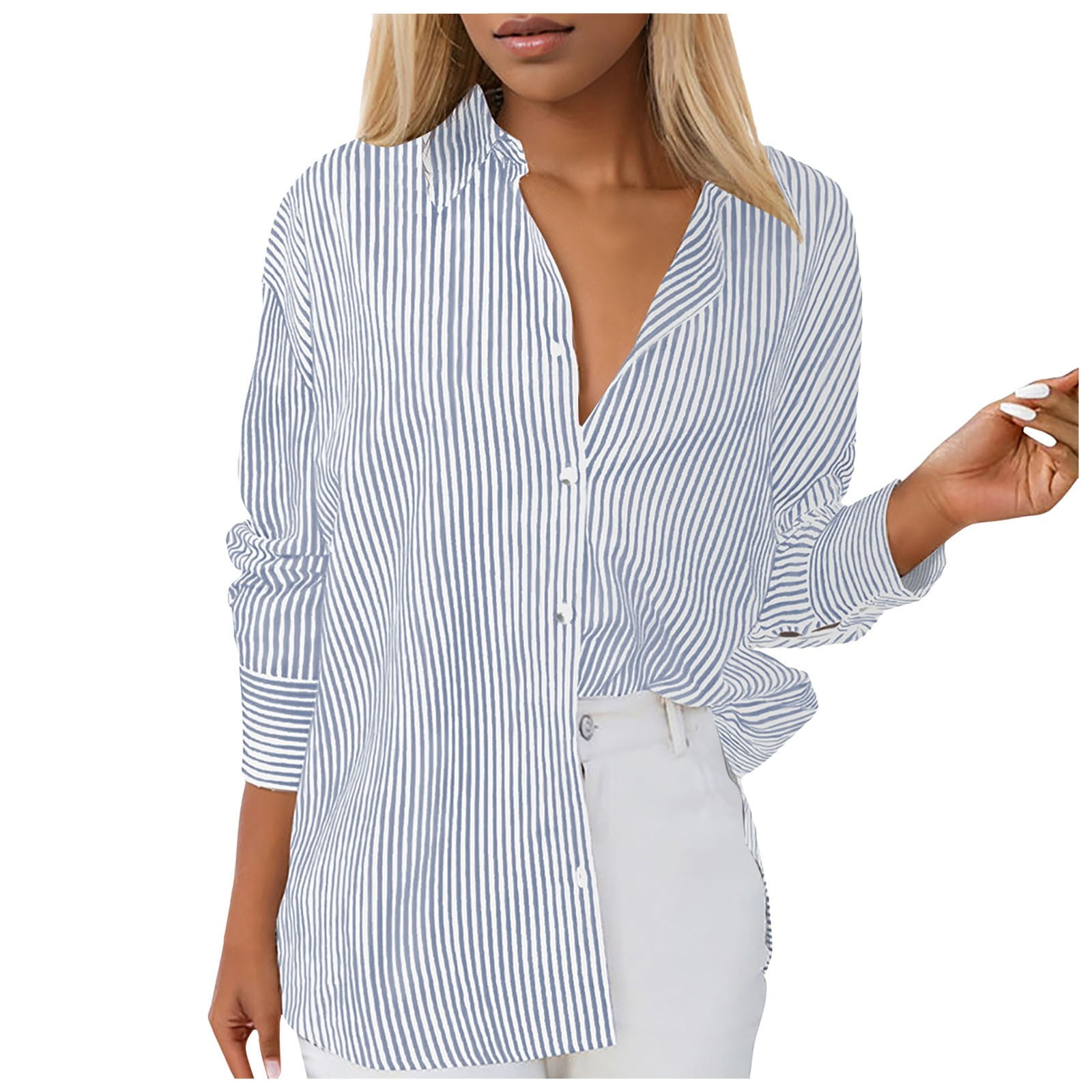 Jkety Long Sleeve Button Up Shirts for Women Women's White Button Down ...