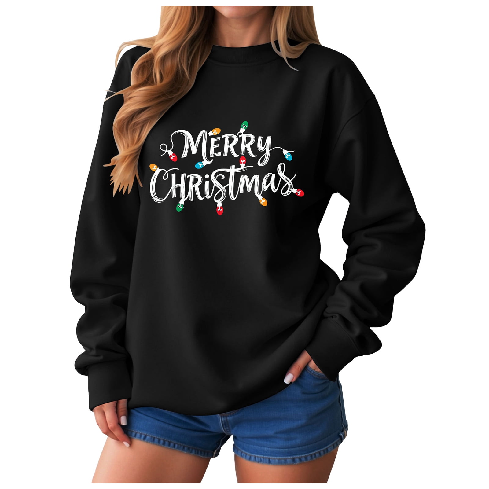 Jkety Merry Sweatshirts For Women Christmas T-Shirt Women Merry Bright ...
