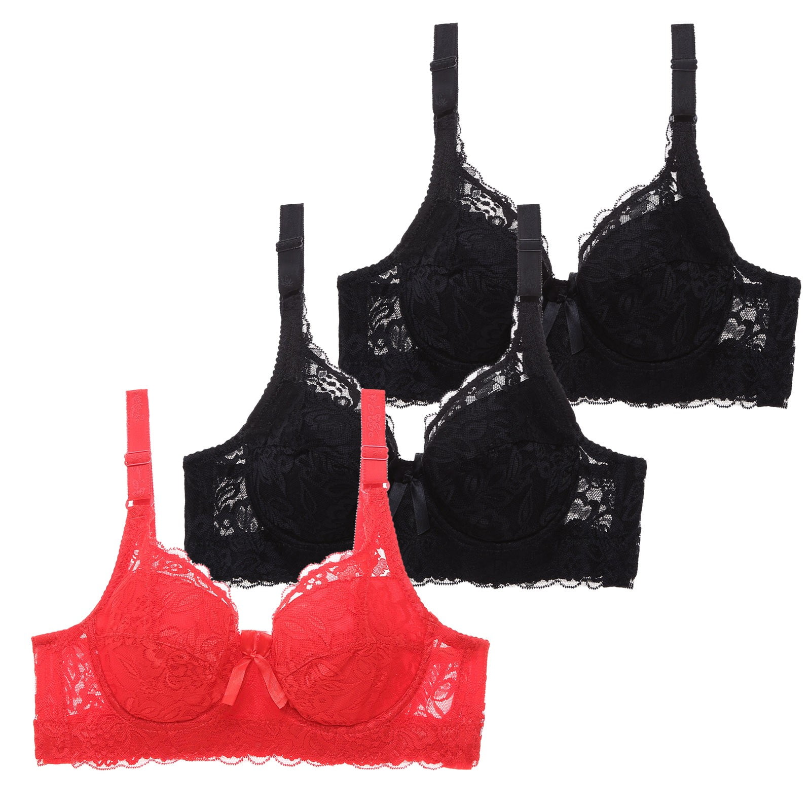 Jkety Women's Double Support Wireless, Lace Bra with Stay-in-Place ...