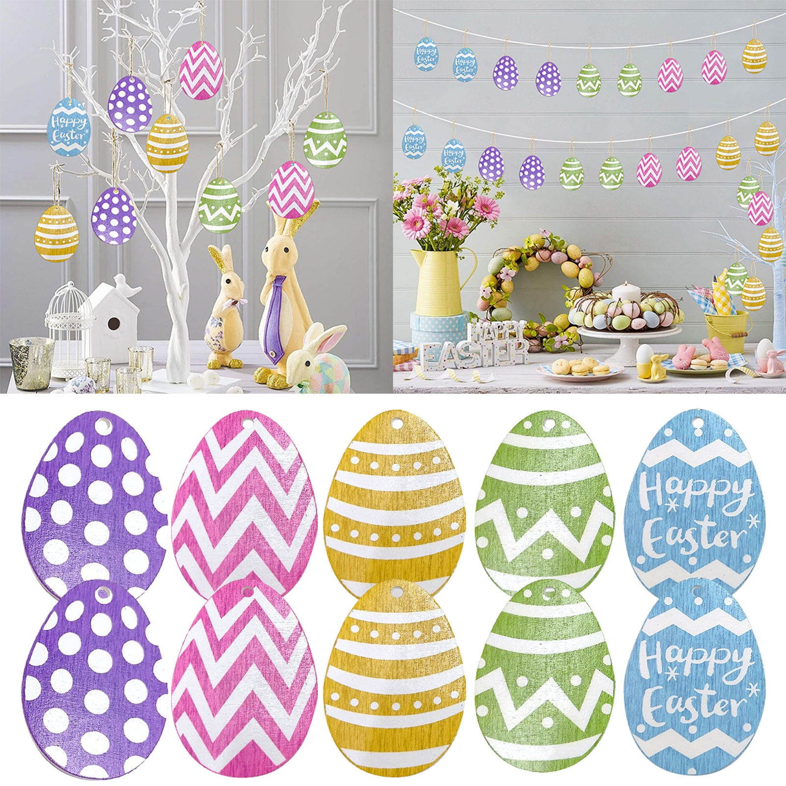Jklop Easter Tree Ornaments Easter Egg Wooden Ornaments Classic Styles ...