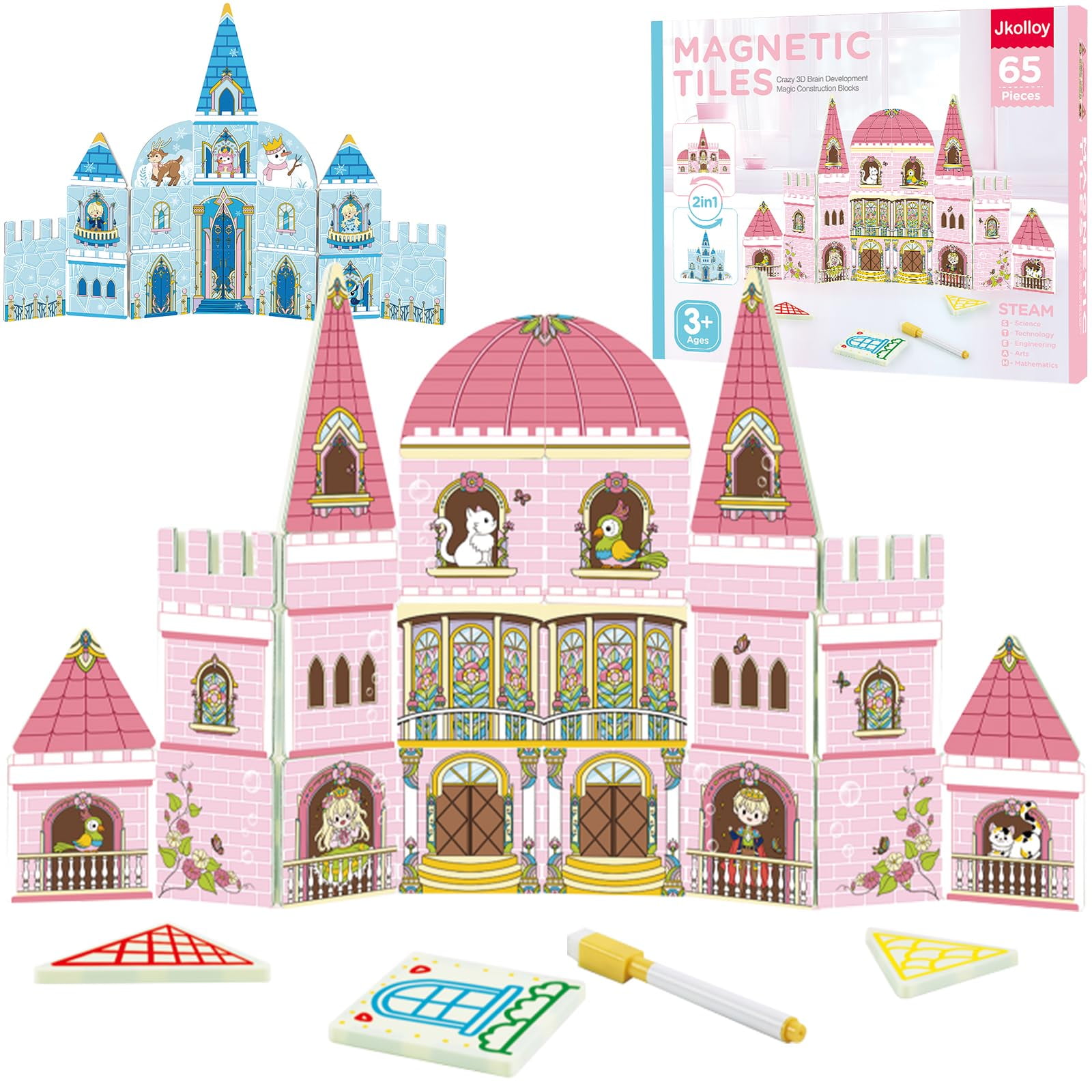 Jkolloy Magnetic Tiles for STF9 Kids, Princess Castle & Frozen Magnetic Building Tiles DIY ...