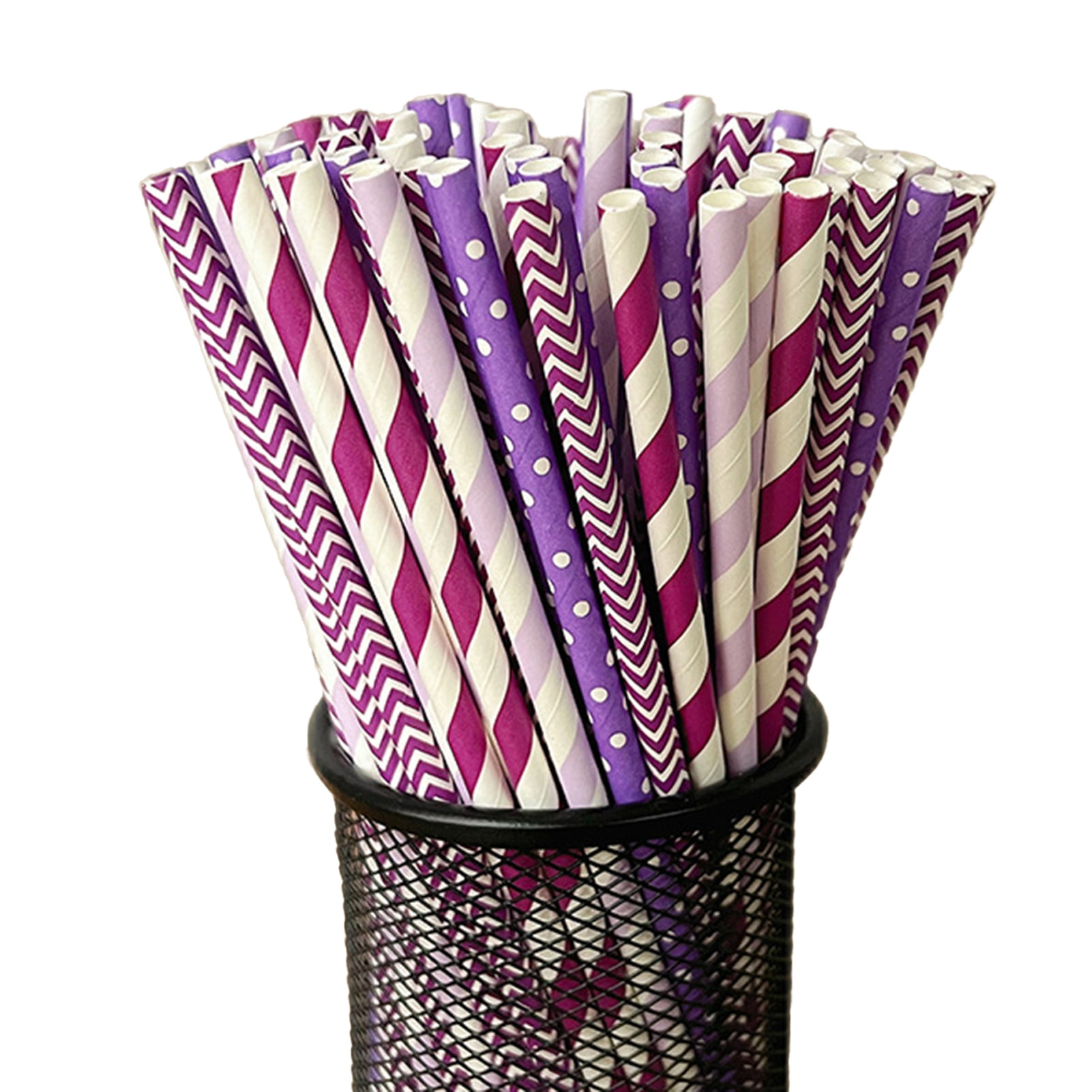 Jkung 100Pcs Biodegradable Paper Straws Colorful Striped Print Food ...