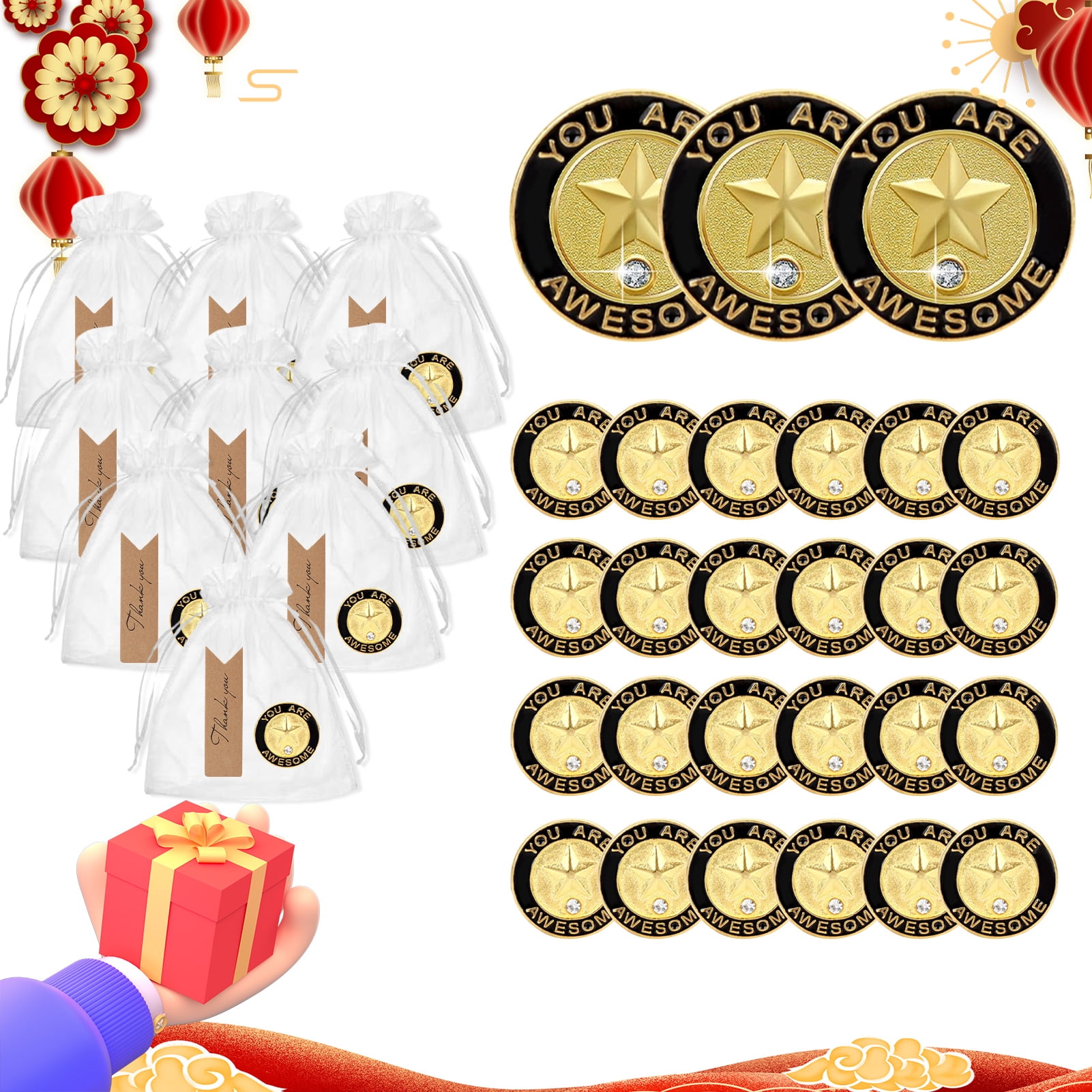 Jkung 24Pcs/Set Shining Rhinestone Star Pattern Employee Brooch Set ...