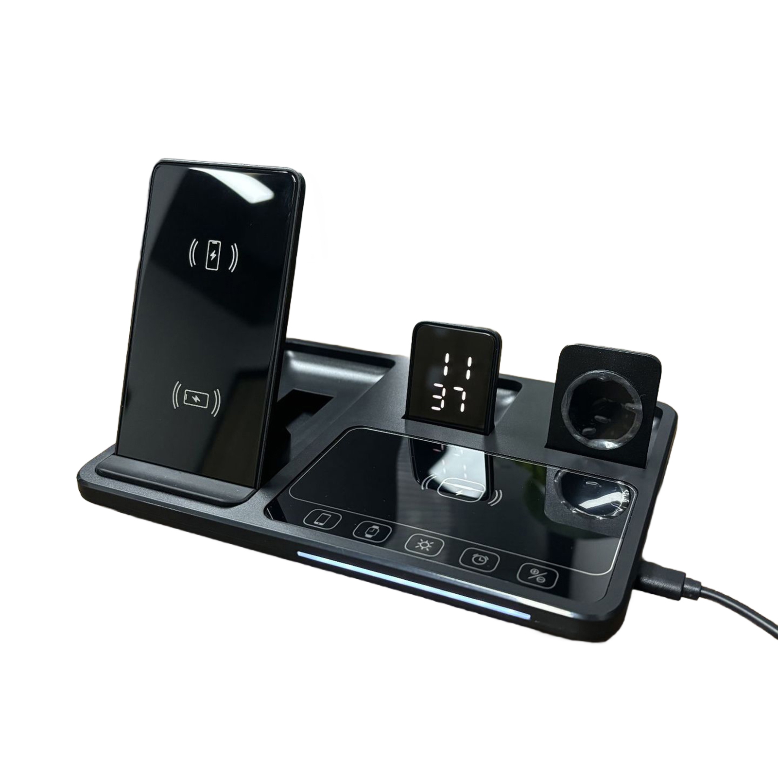 Jkung 4 in 1 Wireless Charger Stand with Alarm Clock & Night Light ...