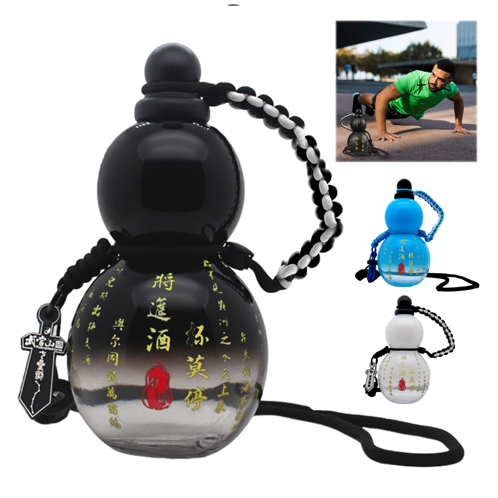Jkung 800ML Gourd Water Bottle with Strap Waist Rope Cup Brush Charm ...