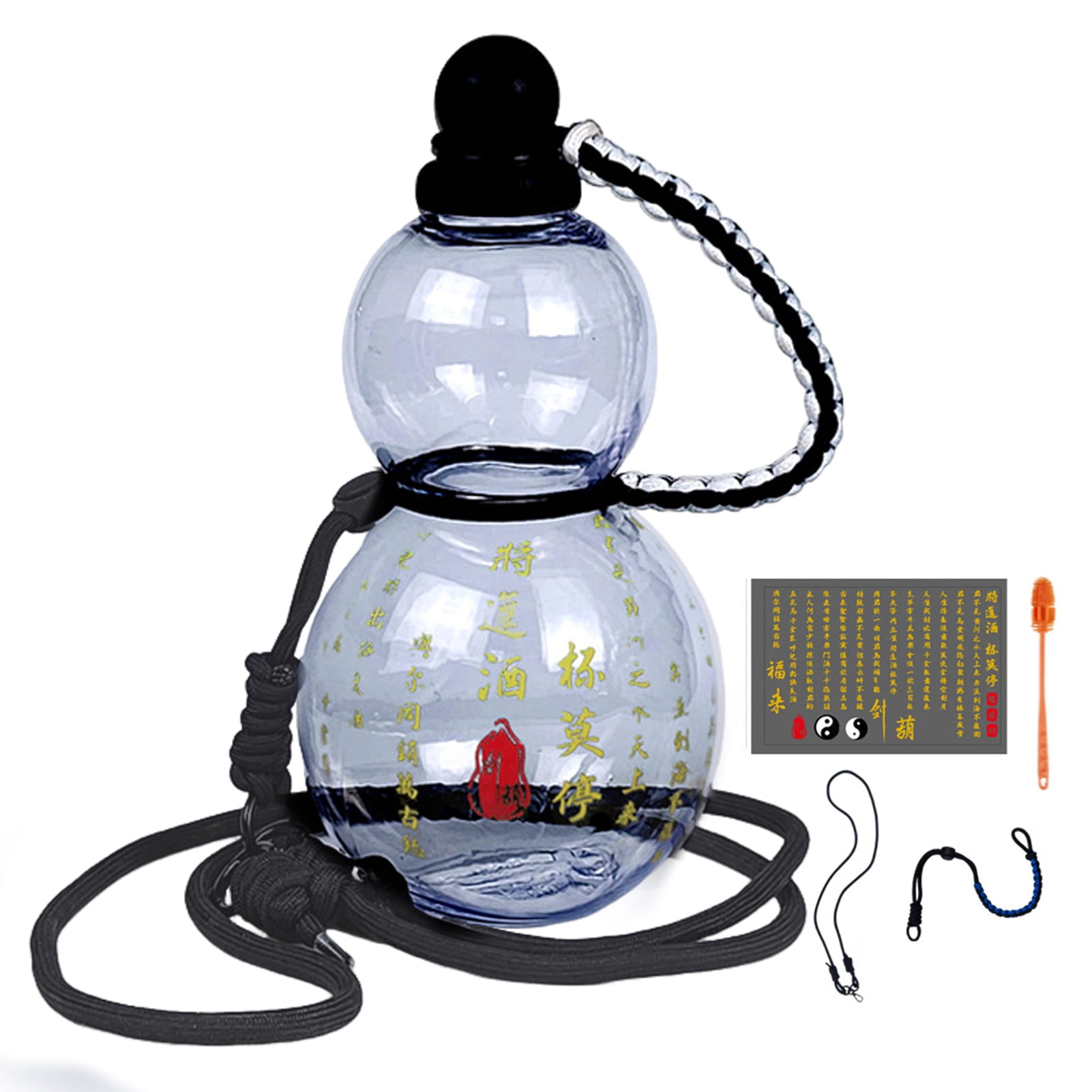 Jkung 800ML Gourd Water Bottle with Strap Waist Rope Cup Brush Charm ...