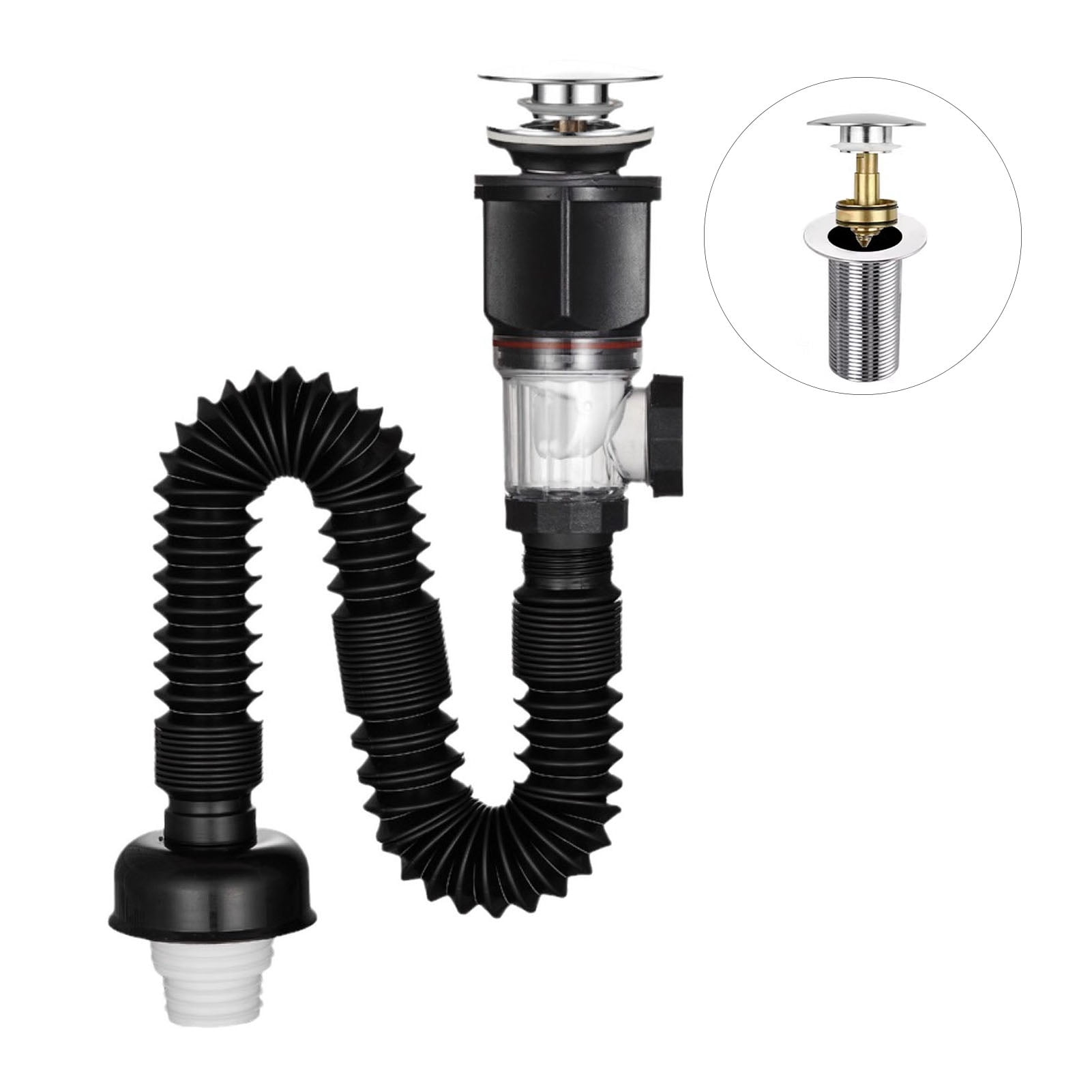 Jkung Bathroom Sink Drain Kit with Flexible Expandable P-Trap Leak ...