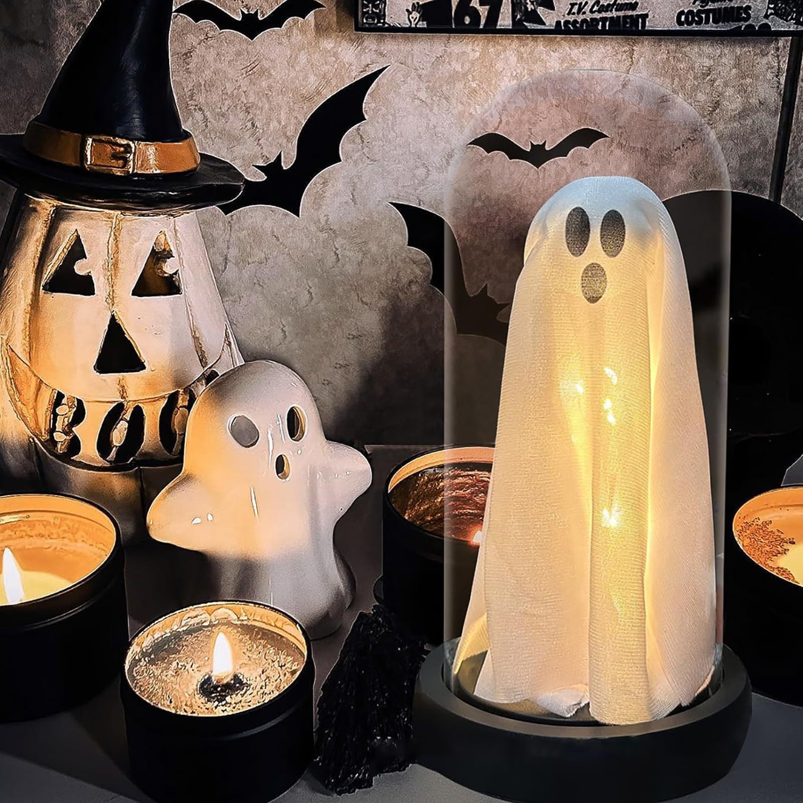Jkung Halloween Glowing Ghosts LED Night Lamp Battery Powered Glass ...