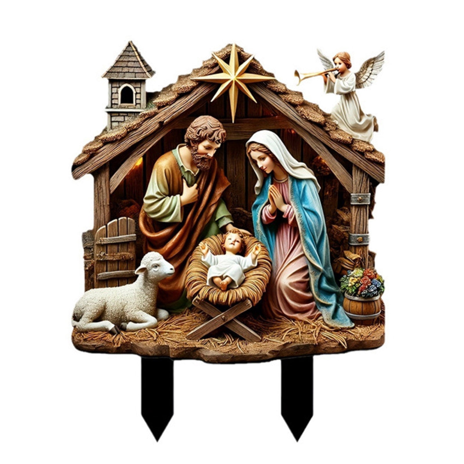 Jkung Nativity Scene Garden Stake Yard Decor 2D Flat Acrylic Christmas ...