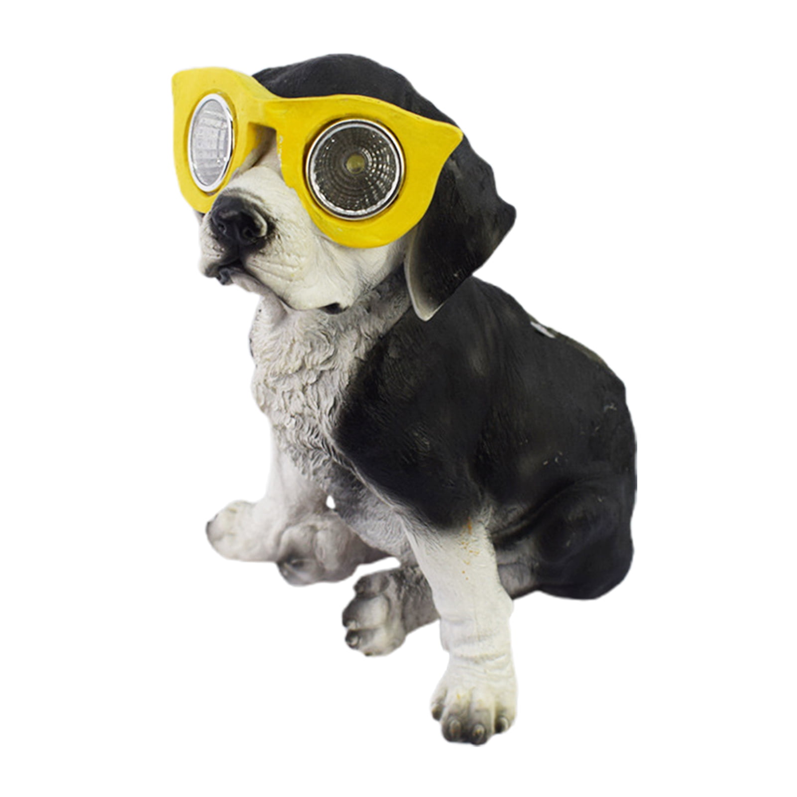 Jkung Solar Dog Statue with Glasses Resin Puppy Solar Lamp Garden Decor ...