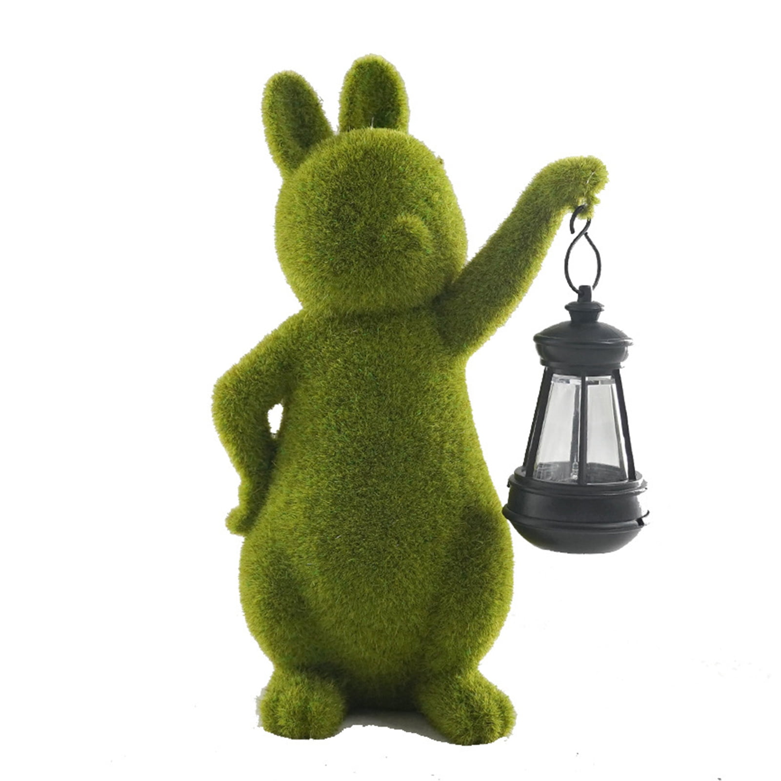 Jkung Solar Rabbit Garden Statue Resin Flocked Bunny Sculpture with ...