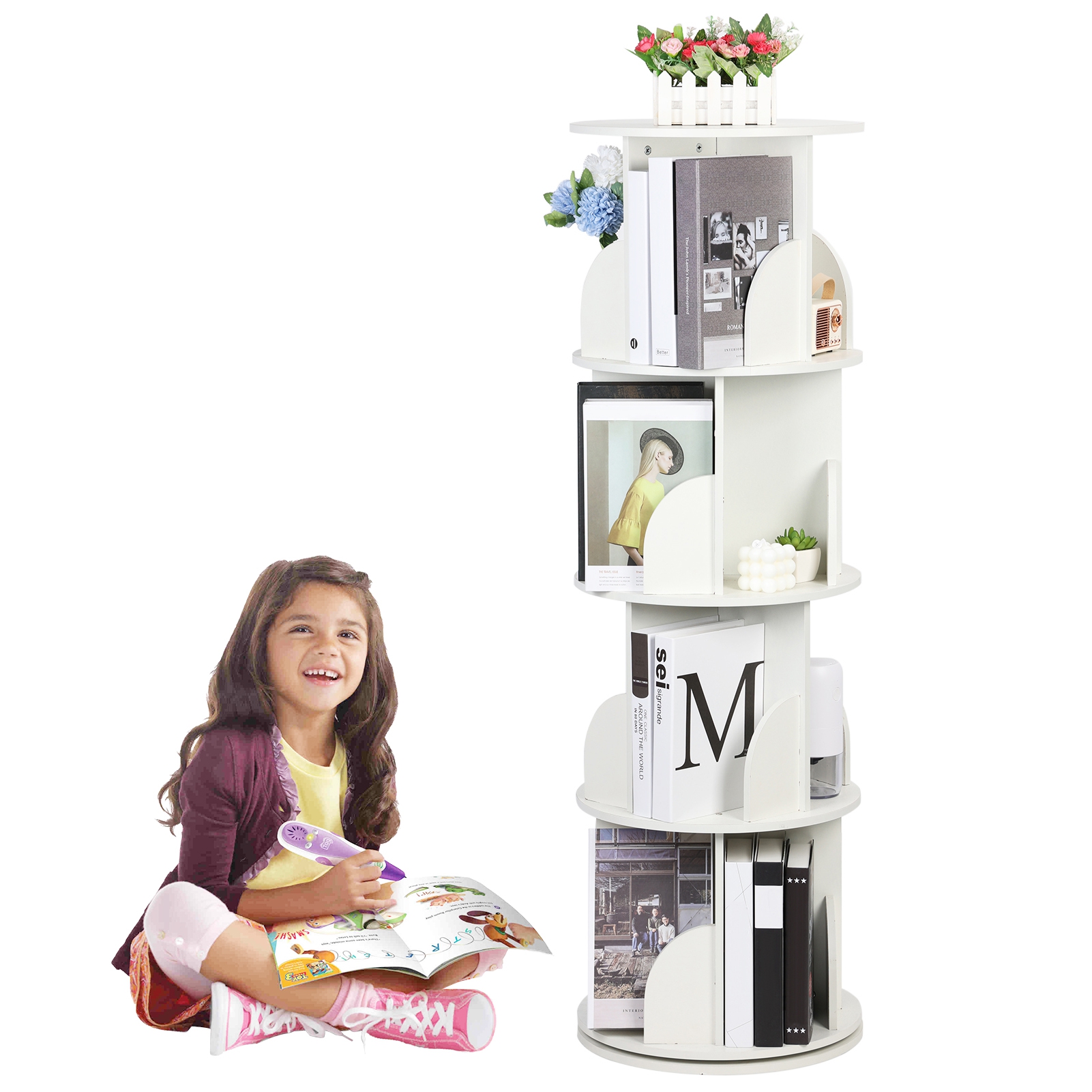 Jkung Spinning Bookshelf, 360 Rotation Display 4 Tier Floor Standing ...