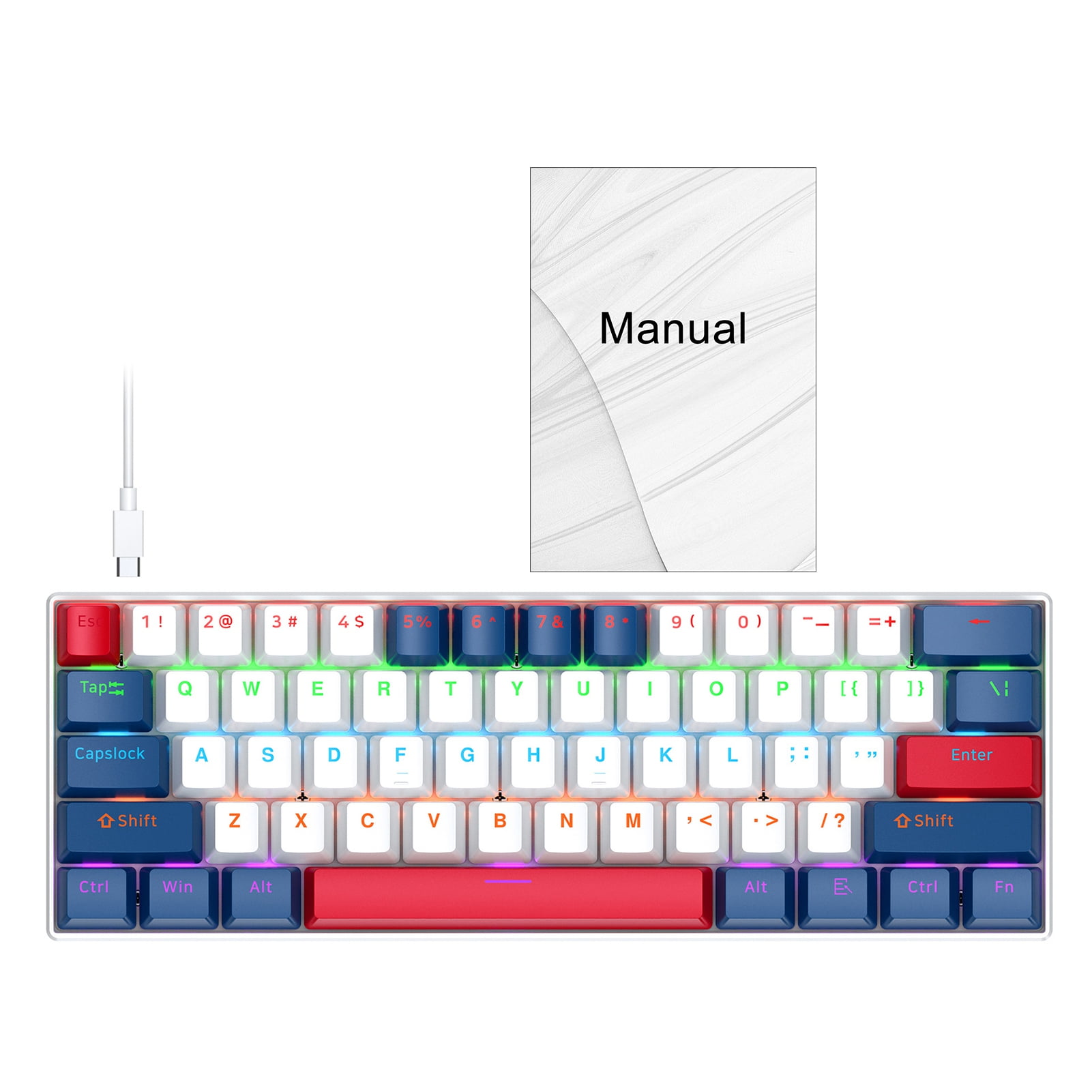 Jkung Wired Mechanical Keyboard 61-Keys Compact Design Lightweight ...