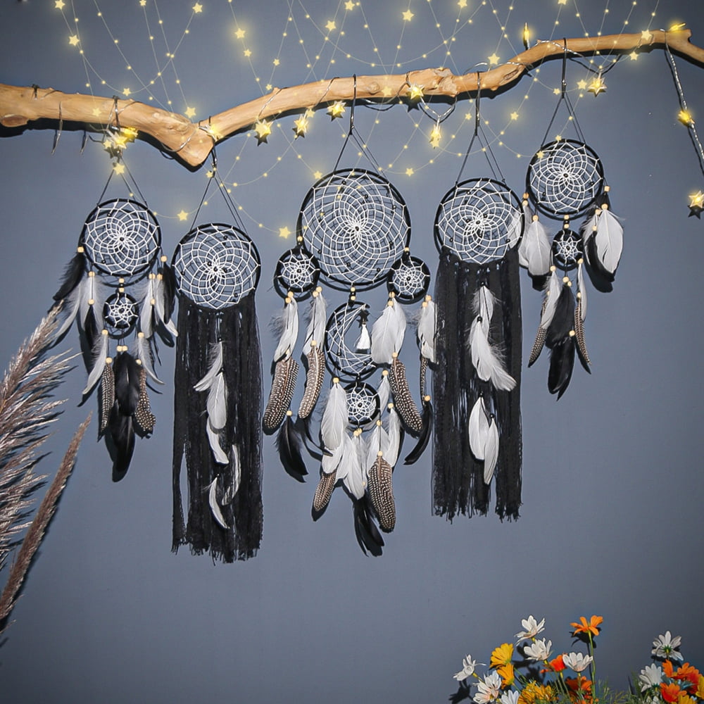 Jlong 5PCS Dream Catcher Set with LED Light String, Boho Handmade ...