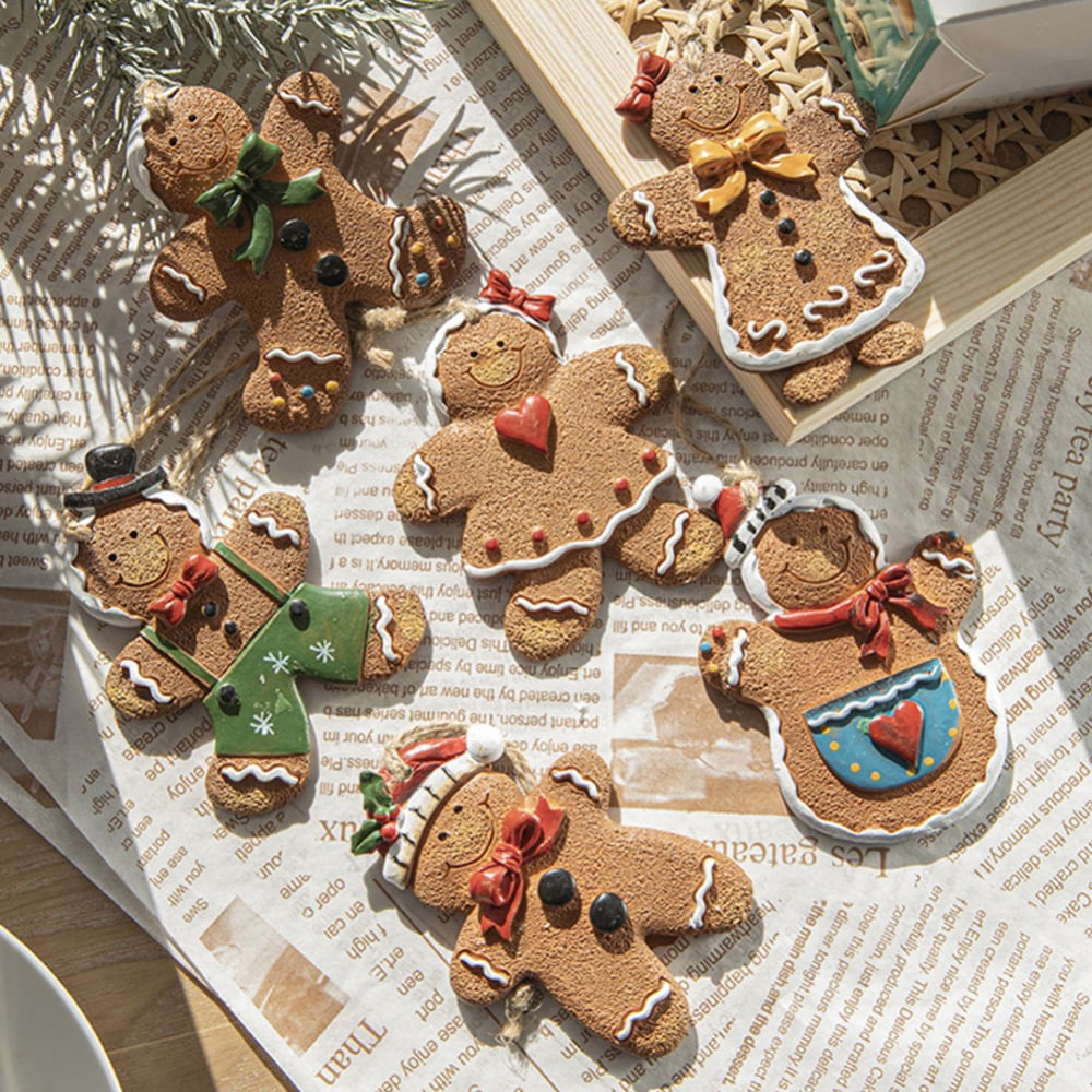 Jlong 6pcs Gingerbread Man Ornaments for Christmas Tree Resin Gingerbread Figurines Ornaments ...