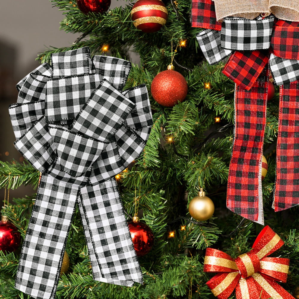 Jlong Christmas Bows Tree Topper Red Black White Buffalo Plaid ...