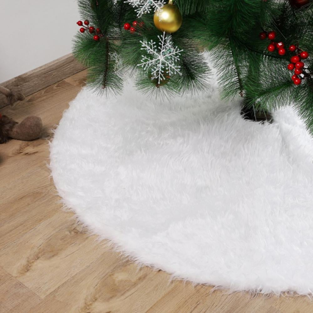 Jlong Christmas Tree Skirt 30.7Inch Snowy White Faux Fur Christmas Tree ...