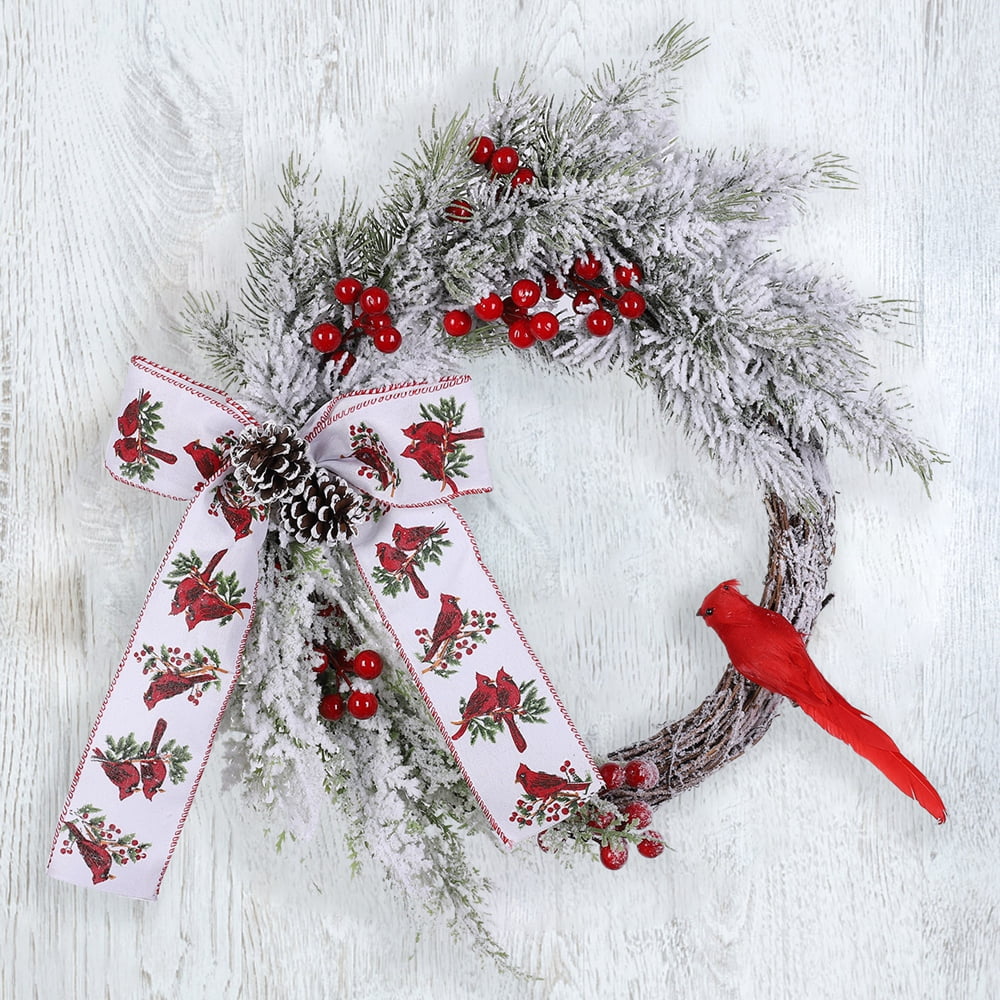 Jlong Christmas Wreaths for Front Door, 19.7 inch Red Cardinal Christmas Decoration for Outdoor ...