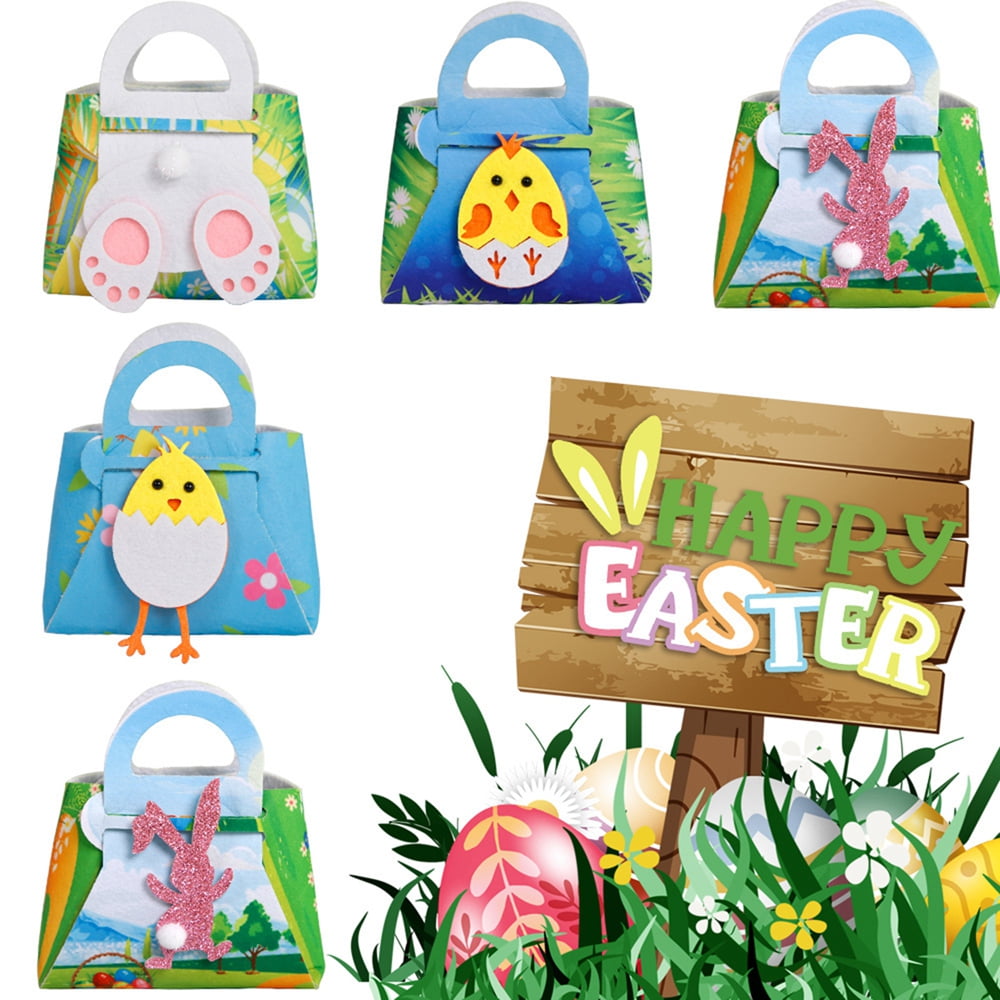 Jlong Easter Gift Bags Reusable Tote Bag With Handle, Bunny Easter Egg Non-Woven Felt Treat Bag ...