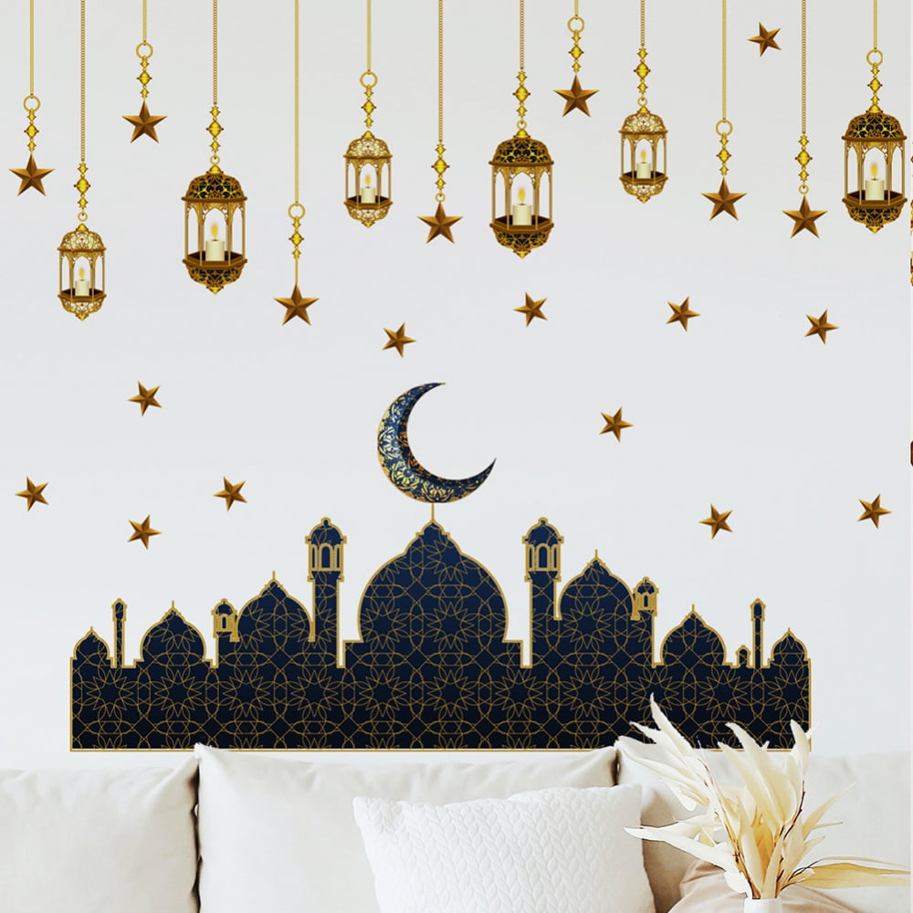 Jlong Islamic Muslim Wall Decor Stickers,Eid Mubarak Ramadan Glass Lantern Stickers Decals ...