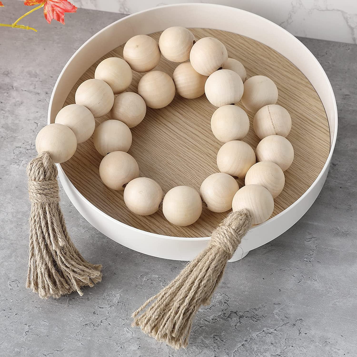 Jlong Large Wood Bead Garland Decorative Beads with Tassels, 49.2" Long ...