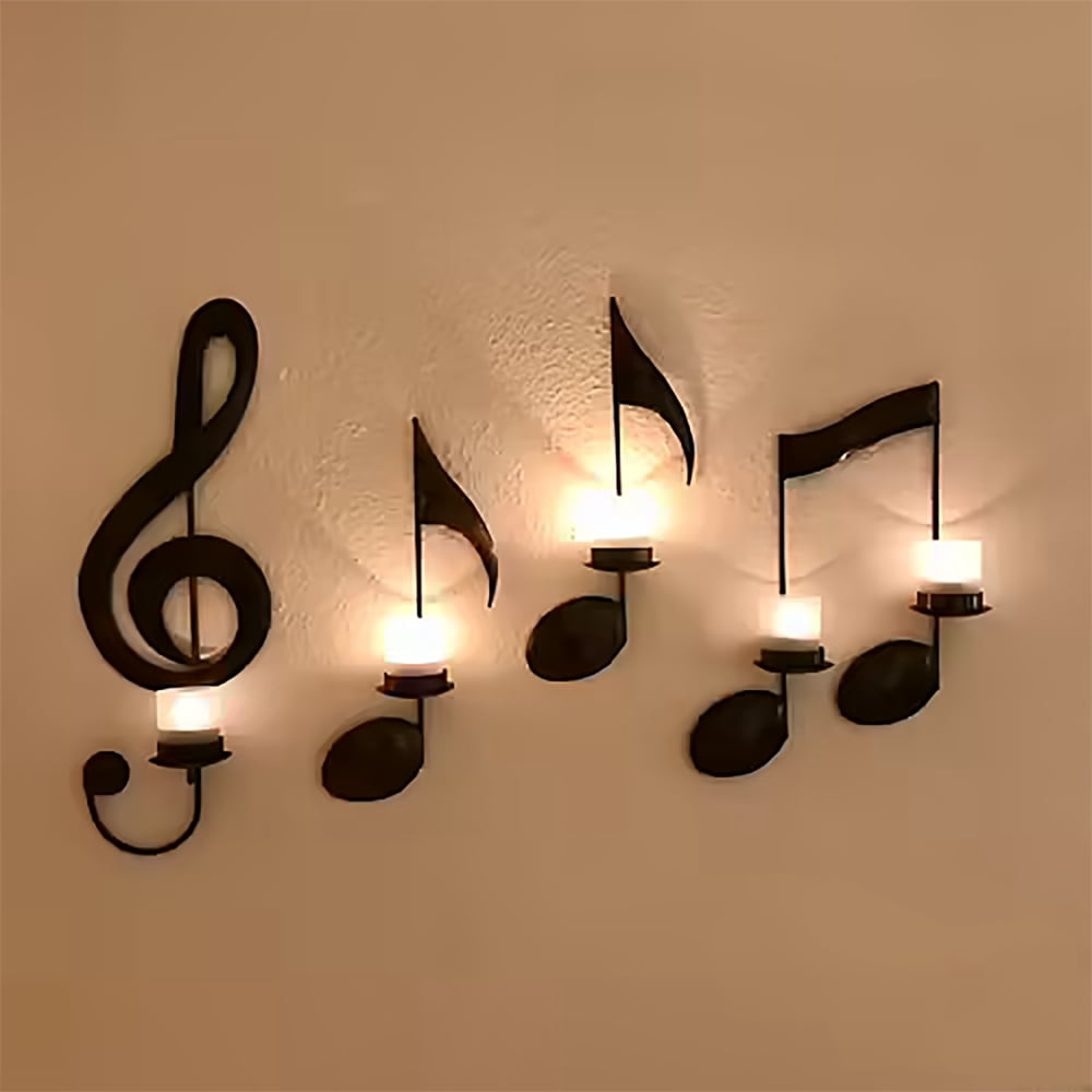 Jlong Music Note Candle Holder, Wall Mounted Tea Light Rack, Black Iron ...