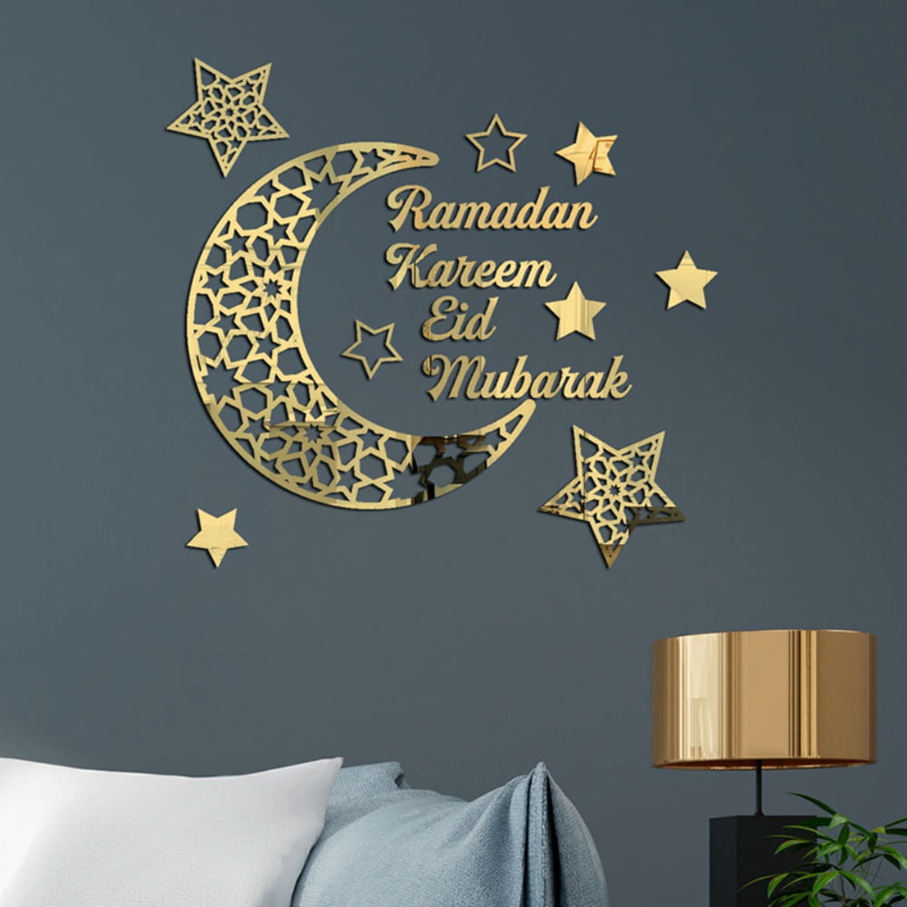 Jlong Ramadan Kareem Stickers Decorations Wall Eid Mubarak For Home Eid Al Adha Moon And Star ...