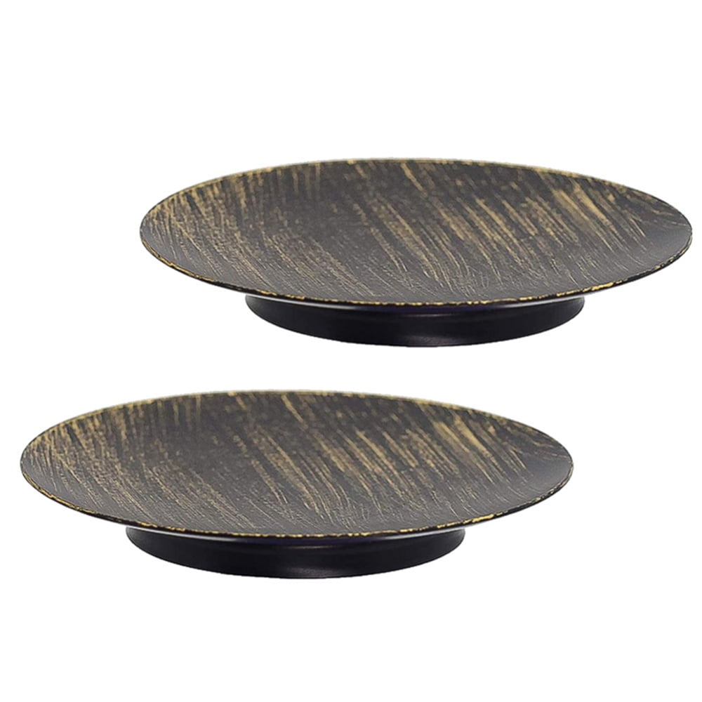 Jlong Set of 2 Iron Plate Candle Holders Decorative Iron Pillar Candle Plate Candle Holders ...