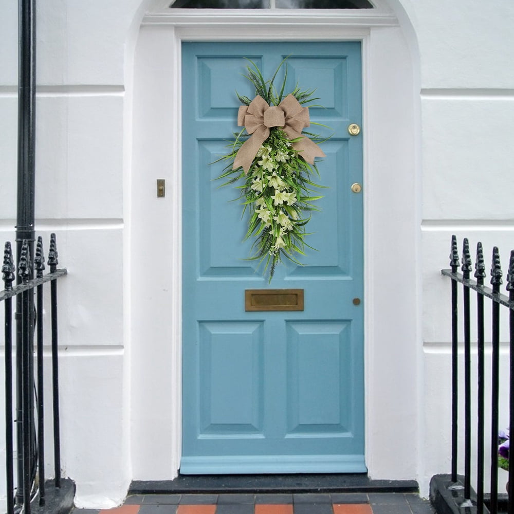 Jlong Spring Front Door Swag Rustic Home Decor Farmhouse Wreath Artificial Spring Summer Wreath ...