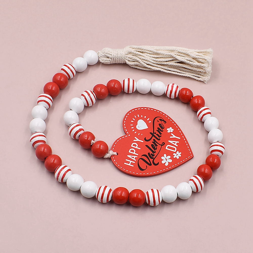 Jlong Wood Beads Garland, Rustic Red Pink Wood Bead with Jute Rope ...