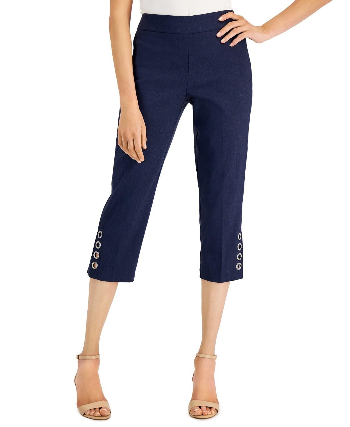 Jm Collection Womens Petite Embellished Capri Pants, Blue, Size PS ...
