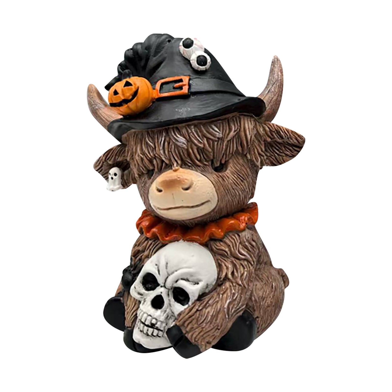 Jmofsff Highland Cow Figurines Halloween Pumpkin Skull Spider Highland ...