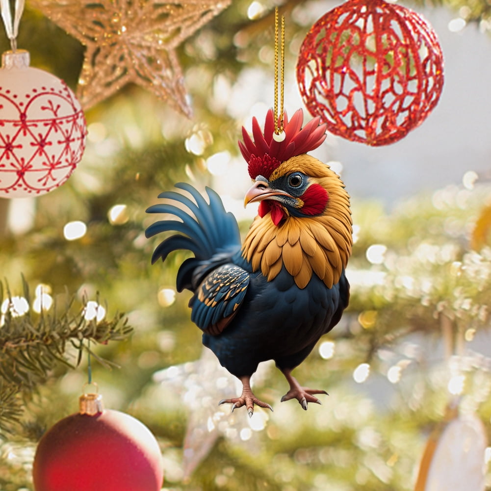 Jmtresw Christmas Tree Chicken Ornament Cute Rooster Ornament Realistic ...