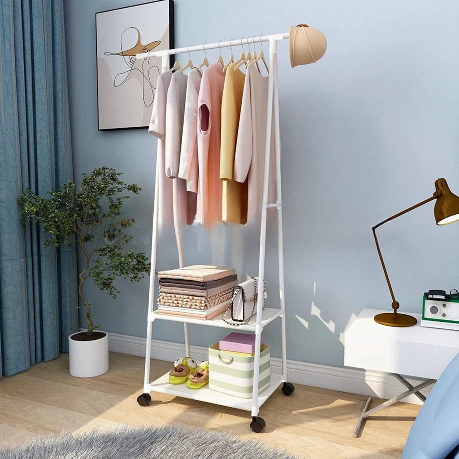 Jmyx Clothes Rack on Wheels, Triangle Coat Rack, Rolling Garment Rack ...