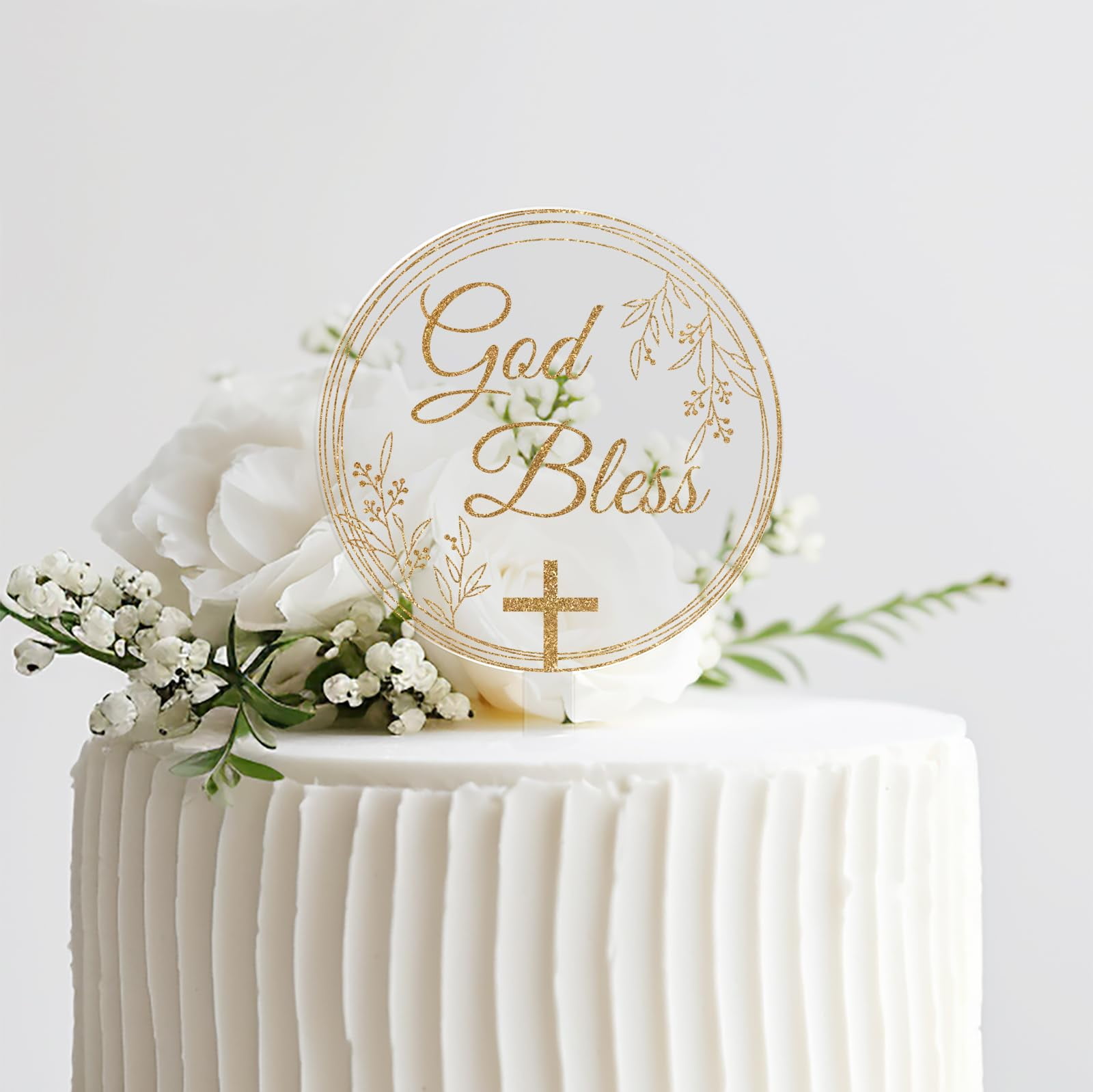 Jnglr God Bless Cake Topper, Round Acrylic Cake Toppers First Communion ...